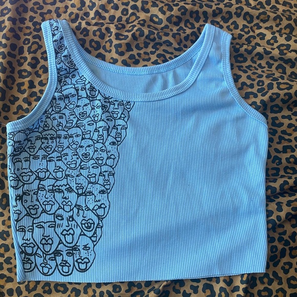 Tops | Baby Blue Faces Crop Top | Poshmark